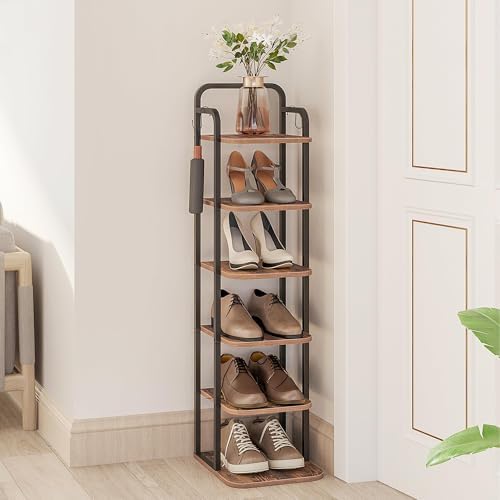 Hzuaneri Vertical Shoe Rack, 6 Tier Narrow Shoe Shelves, Wood Shoe ...
