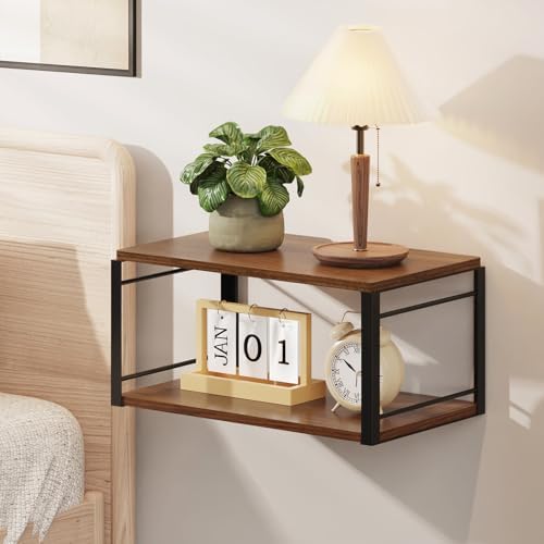 Amazon.com: Floating Nightstand Oak Wooden Shelf Wall Mount - Stylish ...