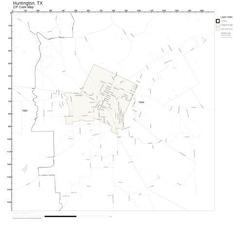 ZIP Code Wall Map of Huntington, TX ZIP Code Map Not Laminated: Amazon ...