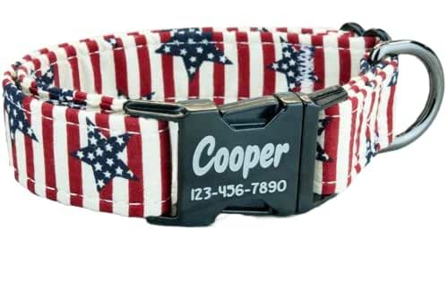 Amazon.com: American flag style Dog Collar w/metal buckle, HAND MADE ...