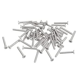 uxcell M1.2-0.25 x 8mm 50Pcs Flat Round Head Screws 304 Stainless Steel Phillips Drive Machine ...