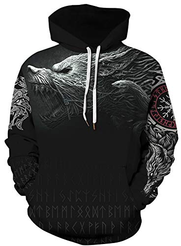 GLUDEAR Men's Vikings Tattoo Norse Mythology 3D Print Hoodie Pullover Sweatshirt,Viking Fenrir ...