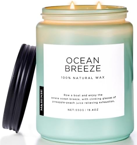 M&SENSE Candle Ocean Breeze Scented, 19.4oz 110 Hour Long Lasting ...