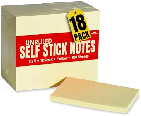 Amazon.com : 1InTheOffice Yellow Sticky Notes 3x5 Unlined, Self Stick ...