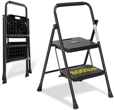 2 Step Ladder, Step Folding Ladder Step Stool Foldable 800lbs Portable ...