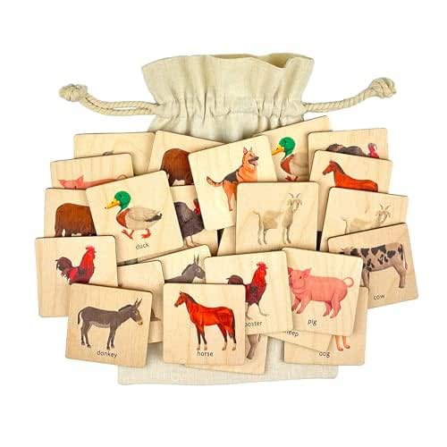Amazon.com: Montessori Wooden Farm Animals Memory Game, Montessori ...