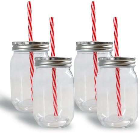 Amazon.com: JS Gourmet 16oz Glass Mason Jar Cups with Straws and Metal Twist Off Lids, Glass ...