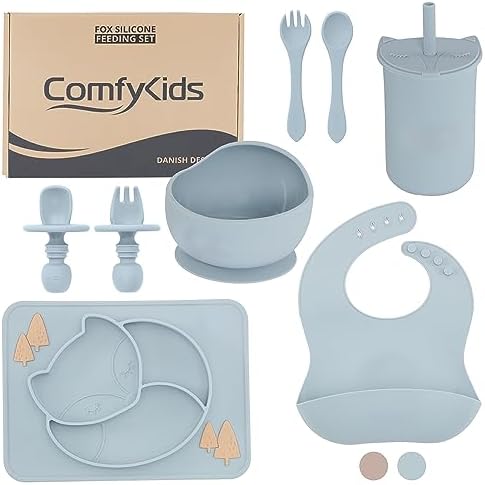 Baby Weaning Set, Baby Feeding Set Adjustable Bib with Large Crumb ...