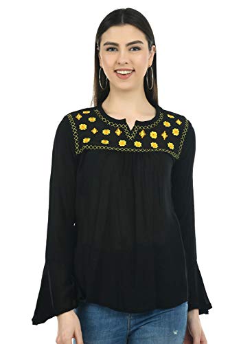 Buy SAAKAA Women's Rayon Black Fit Top at Amazon.in