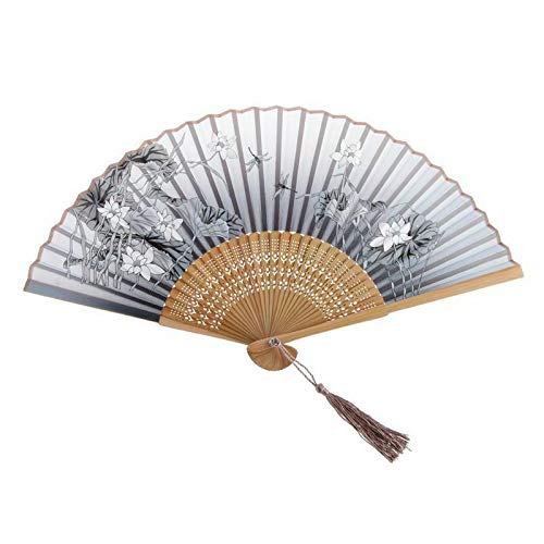 Buy WHIZZO 5X(Silk Hand Fan Lotus Folding Fan Bamboo-Gray Y7Q6) Online ...
