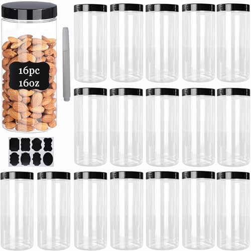 Amazon.com: Mfacoy 6 Pack Plastic Jars with Lids, 16 oz Clear Storage ...