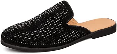 Amazon.com | Men's Backless Loafers Black Mules Slippers Slip on Shoes ...