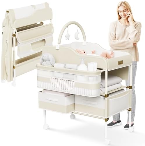 Amazon.com : Portable Baby Changing Table with Wheels - Modern Dresser ...