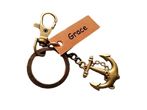 Amazon.com: Anchor Keychain Engraved Leather Keychain Custom Key Chain ...