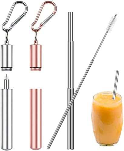 Kynup Metal Reusable Drinking Straw, 4 Pack Portable Collapsible Straws ...