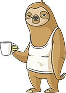 Cute Sleepy Grumpy Sloth with Coffee Cartoon Vinyl Decal Sticker (4 ...