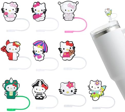 Amazon.com: Quixarra Cute Anime Straw Toppers, 6pcs Kitty Stuff Theme ...