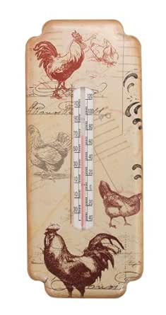 12" Country Farm Rooster Indoor and Outdoor Garden Patio Thermometer ...