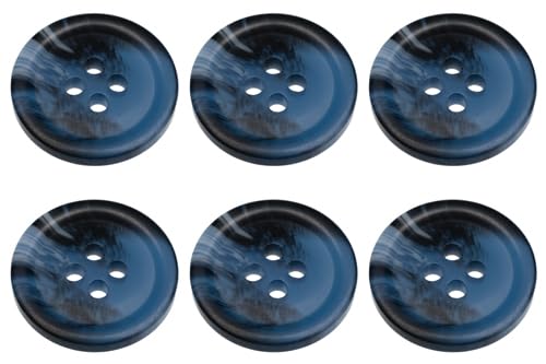 Pack of 6 Blue 20mm Round Faux Horn Sew On Plastic Buttons for Coats ...
