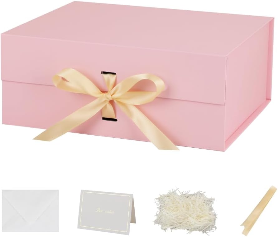 Amazon.com: BoxSkivra Large Pink Gift Box with Ribbon 1 Pack 13X11X5.3 ...