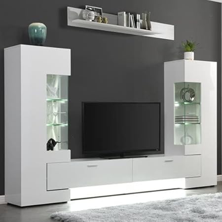 Roma Entertainment Unit White With High Gloss Fronts And LED : Amazon ...