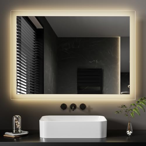 EMKE® Bathroom Mirror with LED Lights 80x60cm with 3000K Warm White ...