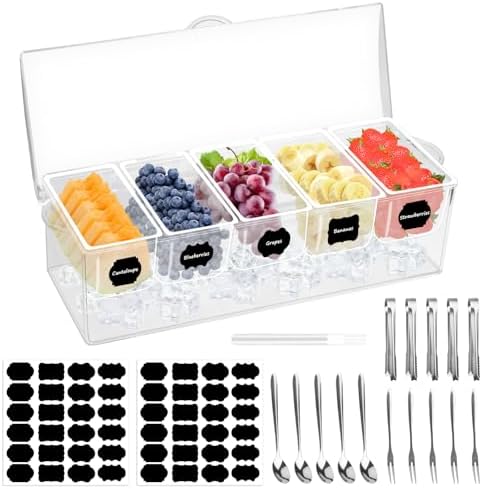 Chilled Condiment Server with Lid, 5 Removable Compartments Plastic ...