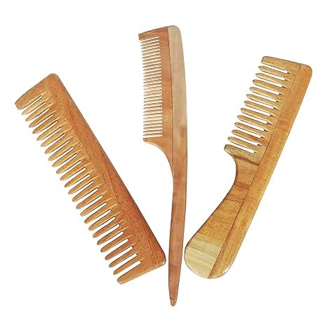 Neem Wood Combs Set of 3, Includes Fine Tooth, Fine Tooth Handle, Fine ...