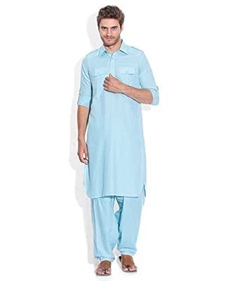 Buy K.K.T Men Light Blue Cotton Casual Pathani Kurta and Pyjama Set at ...