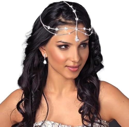 Amazon.com : NAISKA Silver Rhinestone Head Chains Multi Layered Crystal ...