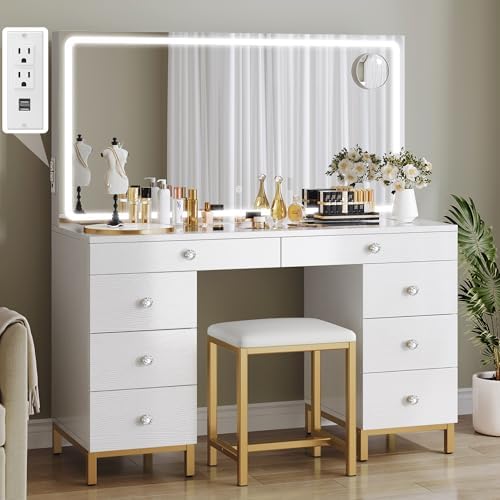 Amazon.com: DWVO Large Makeup Vanity Desk with Mirror and Lights ...