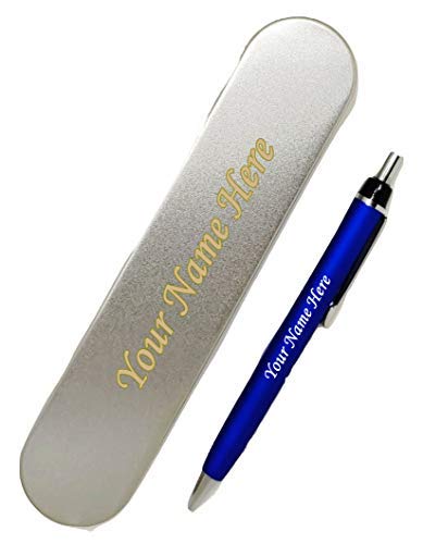 Crownlit Personalized Blue Tick Pen and Metal Box with Name ENGRAVED ...