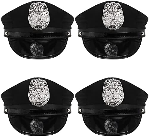 Amazon.com: Mezchi 4 Packs Black Police Hat Cop Hat for Adults, Unique ...