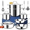 HOMICHEF 14-Piece Nickel Free Stainless Steel Cookware Set Whole-Clad 3 ...