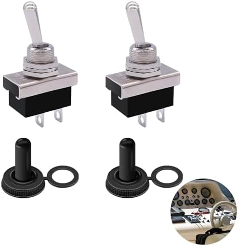 2 Pack Metal Toggle Switch, 12V 25A SPST 2 Position 2 Pin Rocker Toggle ...