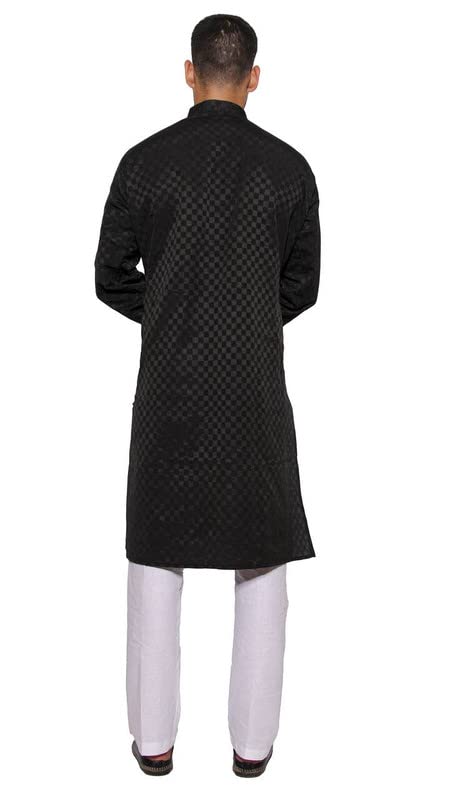 Buy As Kurta Texture Cotton Long Kurta Pajama Set for Mens (Black, M ...