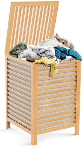 Amazon.com: SMIBUY Double Laundry Hamper with Lid, 120L Bamboo Laundry ...