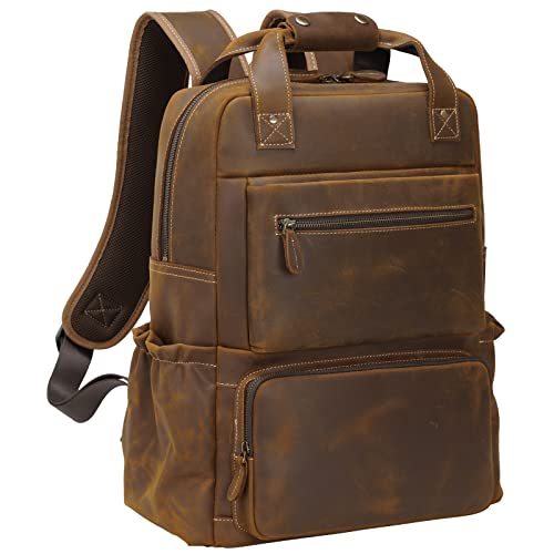 Amazon.com: TIDING Men's Leather 17 Inch Laptop Backpack Large Capacity ...