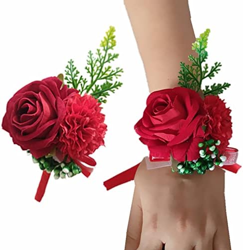 Amazon.com: Jilukibo Red Corsage and Boutonniere Set Prom Suit ...