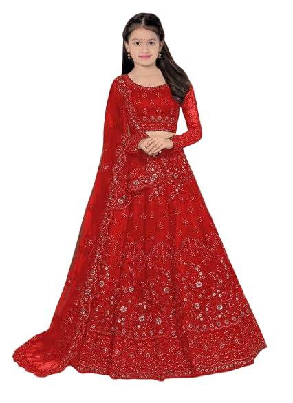 Buy RUKHA FAB Satin Girls Semi-stitched Lehenga Choli Embellished Semi ...