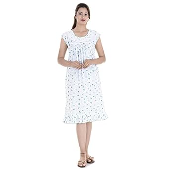 Buy APRATIM Indian Woman Cotton Nightwear/Sleepwear White at Amazon.in