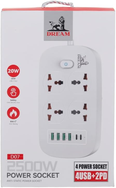 Dream 4 Power Socket 4USB+2PD 2500W, White + 2 Year Warranty from Dream ...