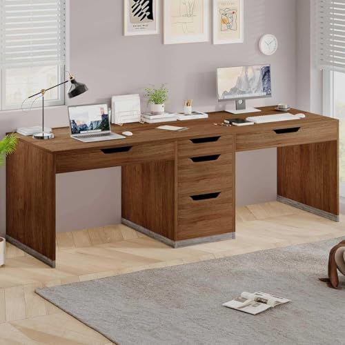 Amazon.com: MaverickFurni Two Person Desk with 5 Drawers, Double Desk ...