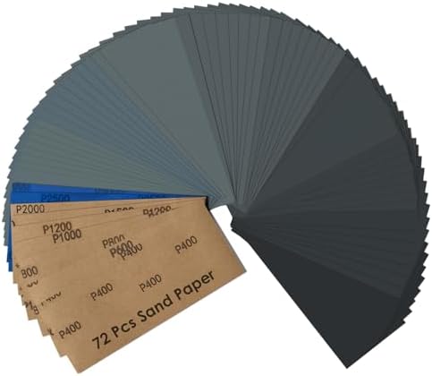 72 Pcs Sandpaper Set Wet and Dry Sanding Paper, Assorted Grit 400 600 ...
