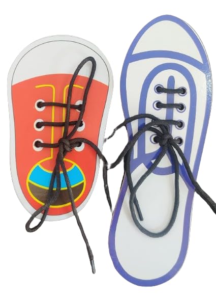 SMEI Wooden Lacing Shoe Cards Learn to Tie Laces Threading Educational ...