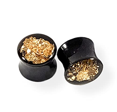 Amazon.com: Pair 12mm 1/2" Black with Gold Flakes Ear Plugs Plug Tunnel ...