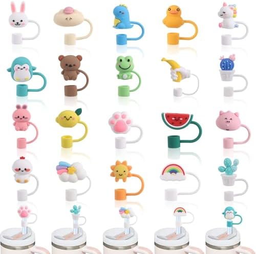 Amazon.com: XLSXEXCL 20 Pcs Animal Straw Toppers for Stanley,Cute ...