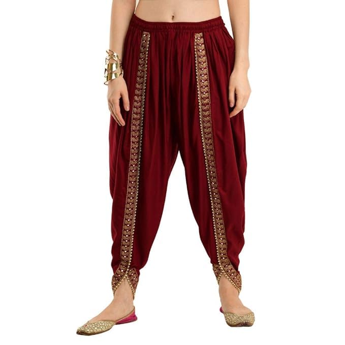 Buy Plain Rayon Full Length Free Size Elastic Waist Dhoti Harem Pants ...