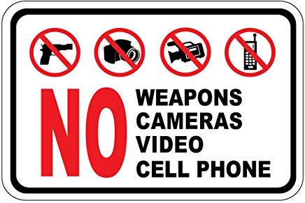 Buy Vivityobert No Weapons Cameras Video Cell Phone OSHA Sign Aluminum ...
