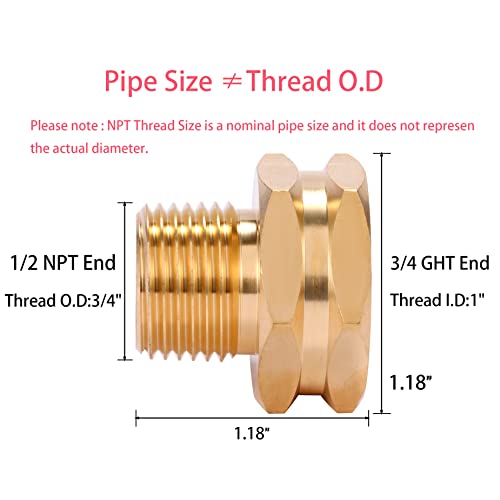 Snapklik.com : 2 Pack Brass Garden Hose Adapter, 3/4 GHT Female To 1/2 ...